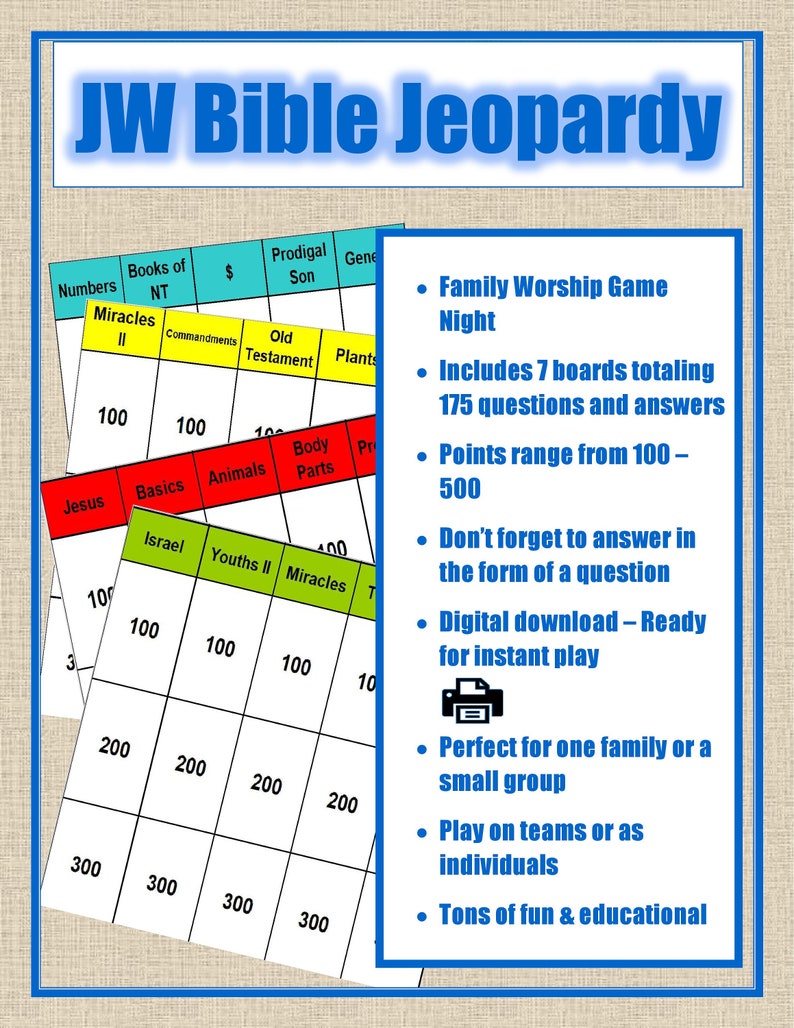 JW Bible Jeopardy Game for Family Worship Night - Etsy