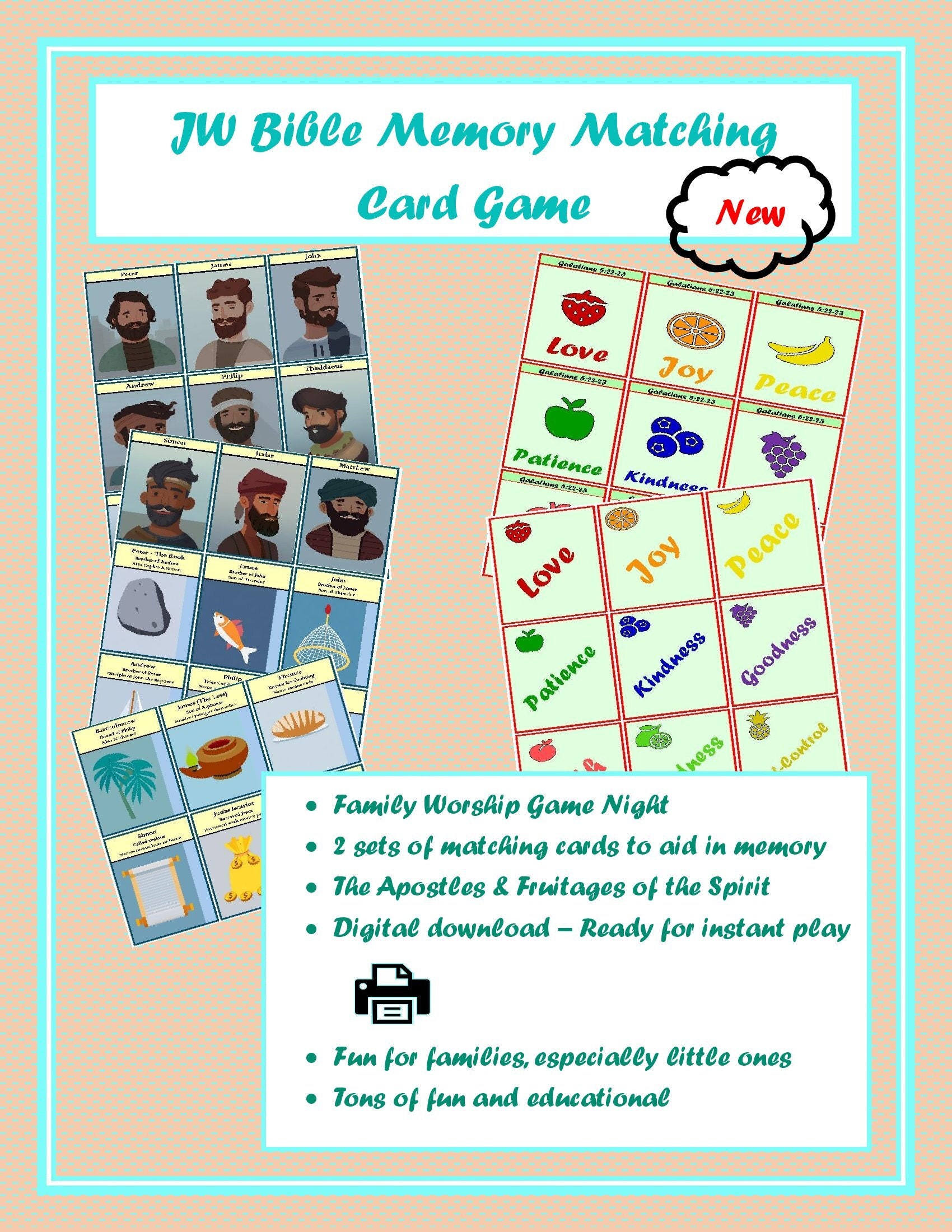 JW Bible Memory Matching Card Game for Family Worship Night - Etsy