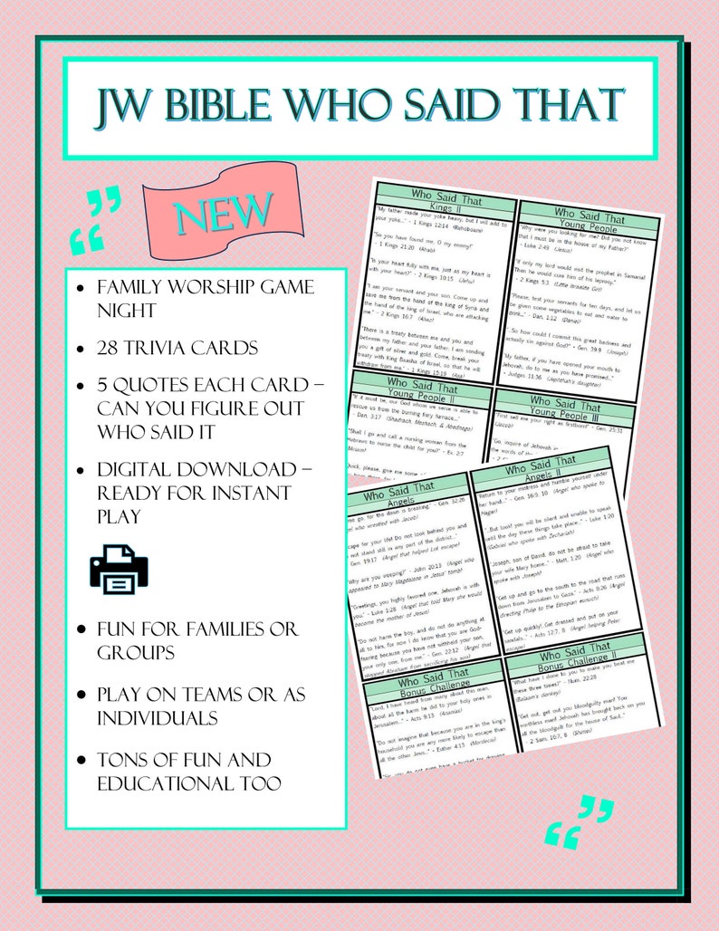 JW Bible Who Said That Game for Family Worship Night - Etsy