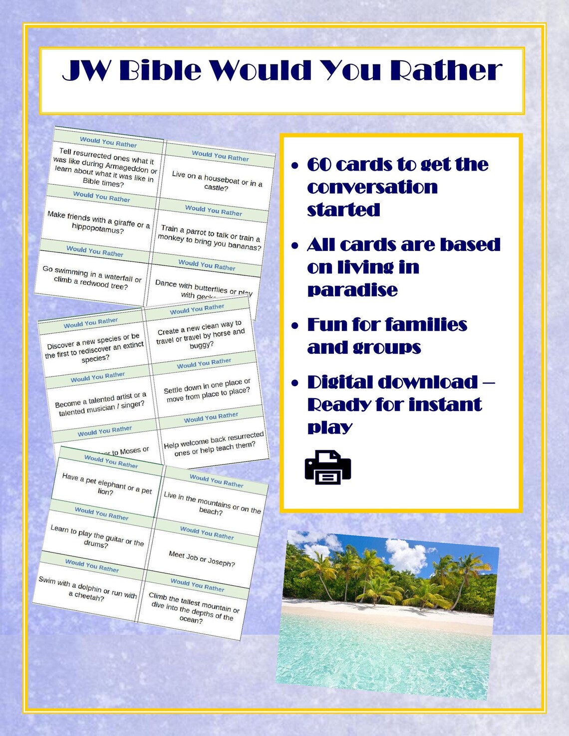 JW Bible Would You Rather Game for Family Worship Night updated - Etsy