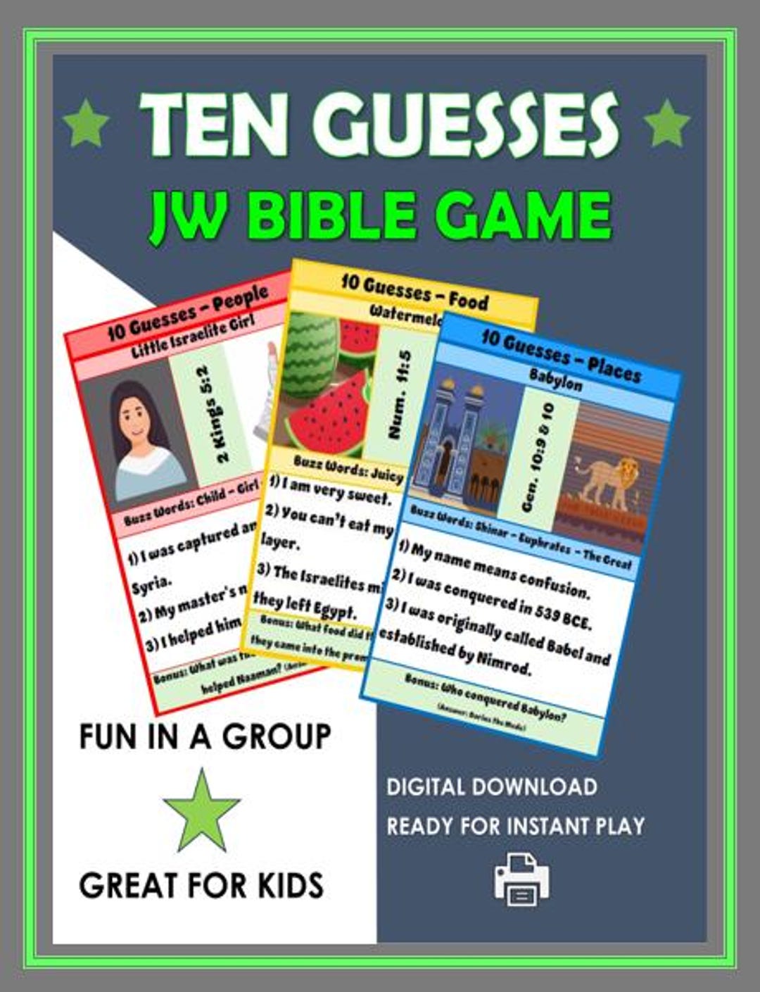 JW Printable Bible Game - 10 Guesses - Family Worship Activity for Kids ...