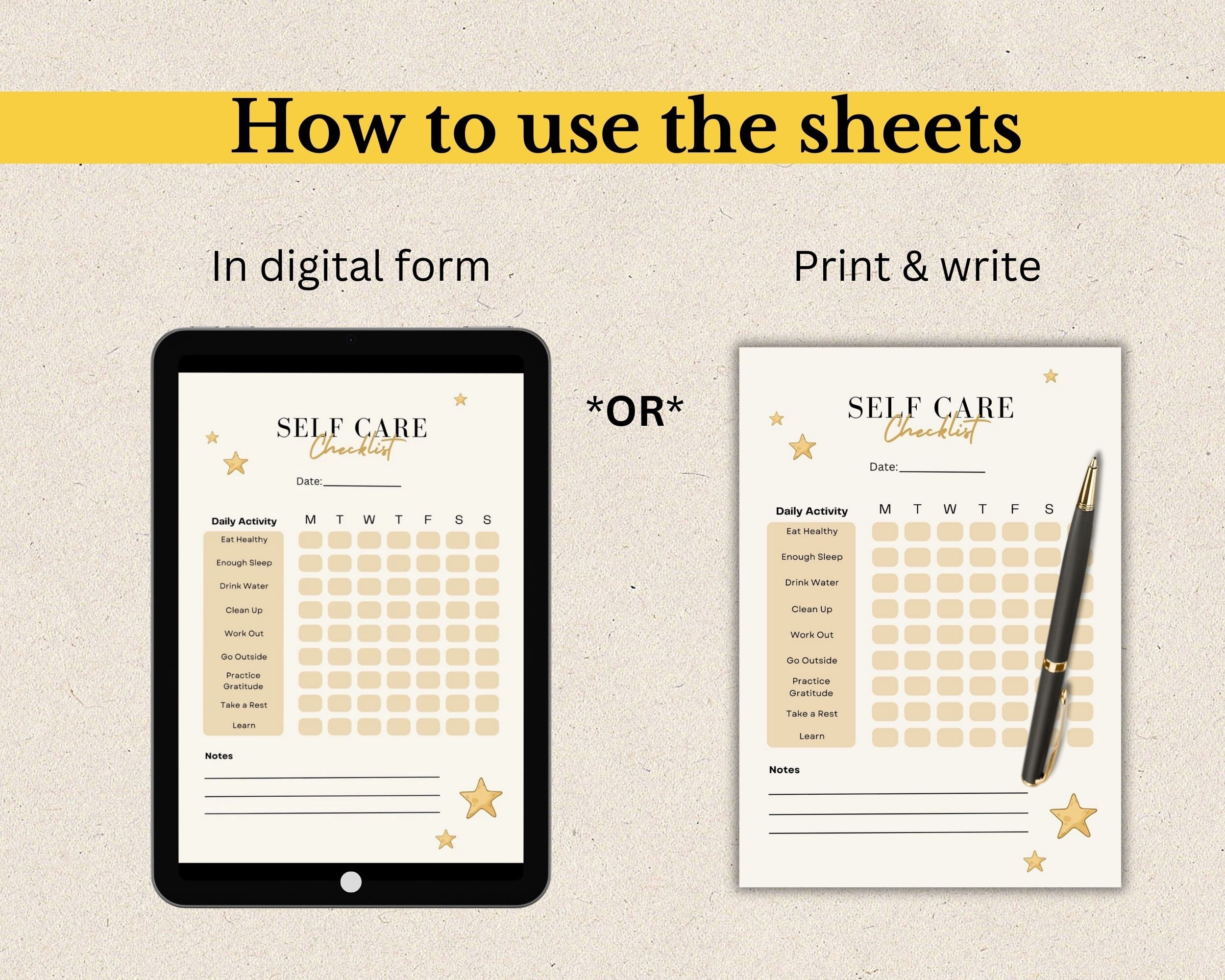 Digital Self Planner Bundle, 2024 Vision Board, Self Care Checklist ...