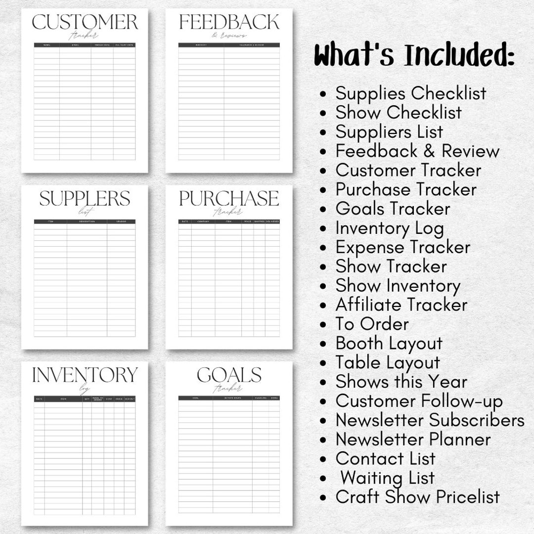 Craft Show Planner Printable Flea Market Checklist Craft Show Tracker ...