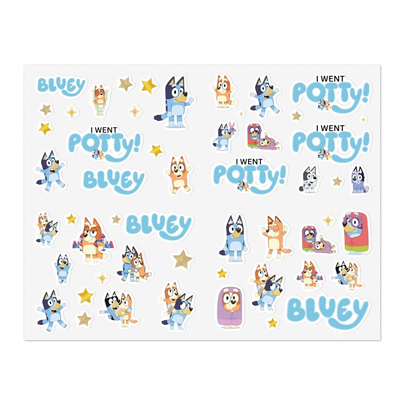 Bluey and Bingo Potty Training Sticker Sheets, Waterproof Decals, Kids ...