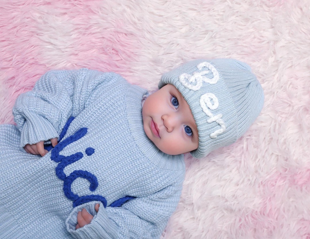 Monogrammed Newborn Baby Hat, Personalized Baby Boy Hat, Embroidered ...