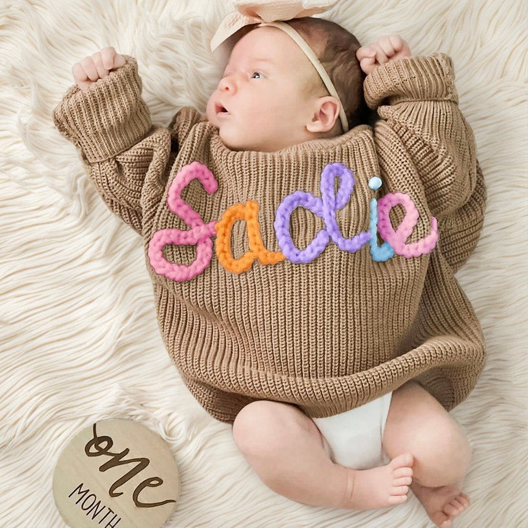 Custom Baby Name Sweater, Personalized Baby Sweater, Newborn Sweater ...