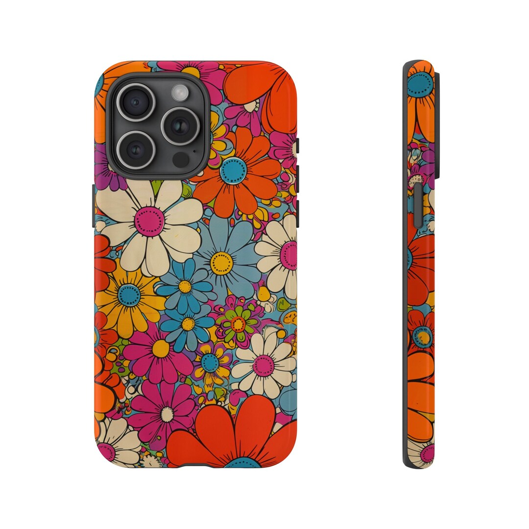 Groovy Retro Style Flowers Tough Phone Cases, iPhone 14 Case, iPhone 15 ...