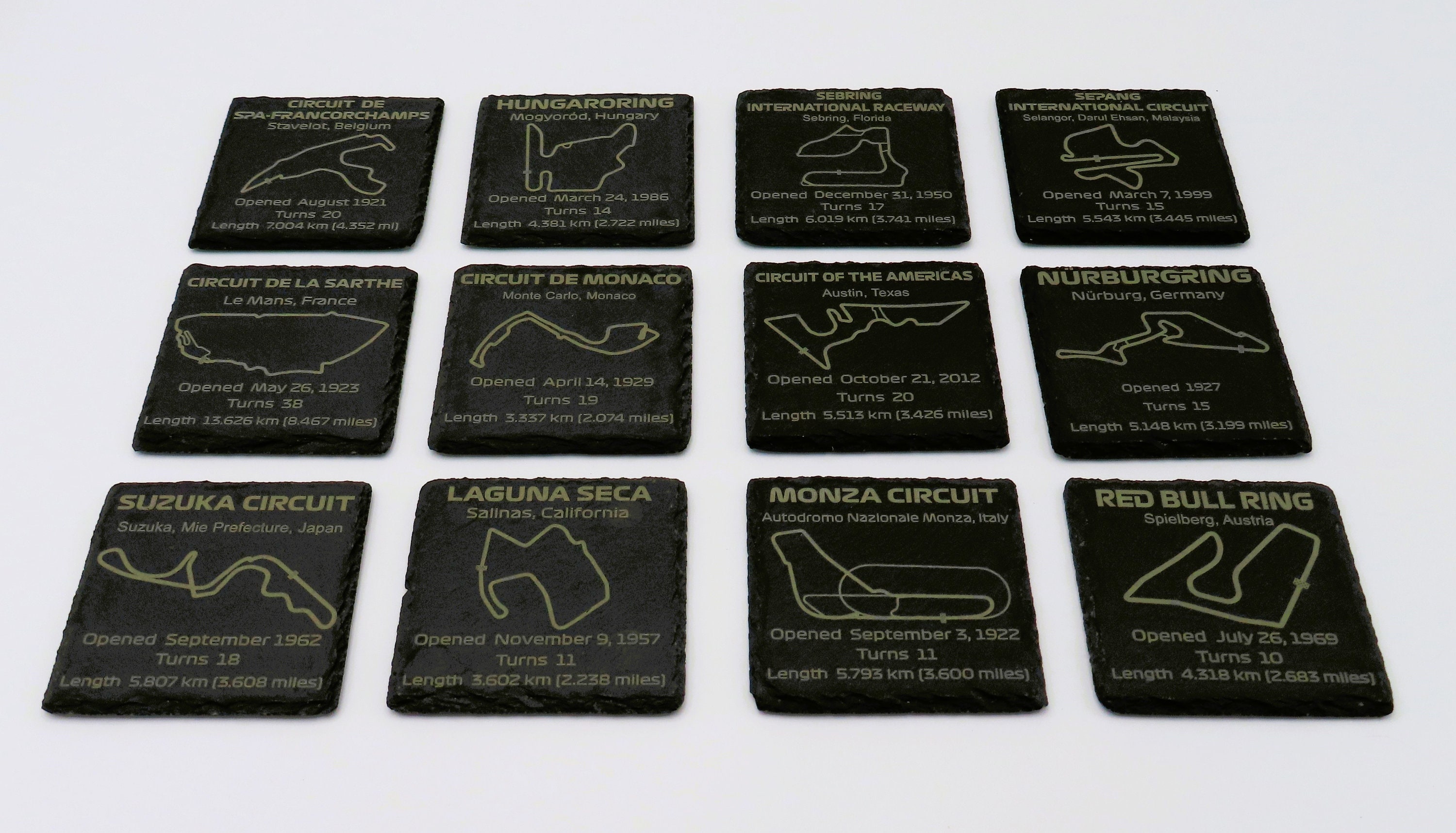 Set of Formula 1 F1 Race Track Slate Coasters, Square 4 Stone Coasters ...
