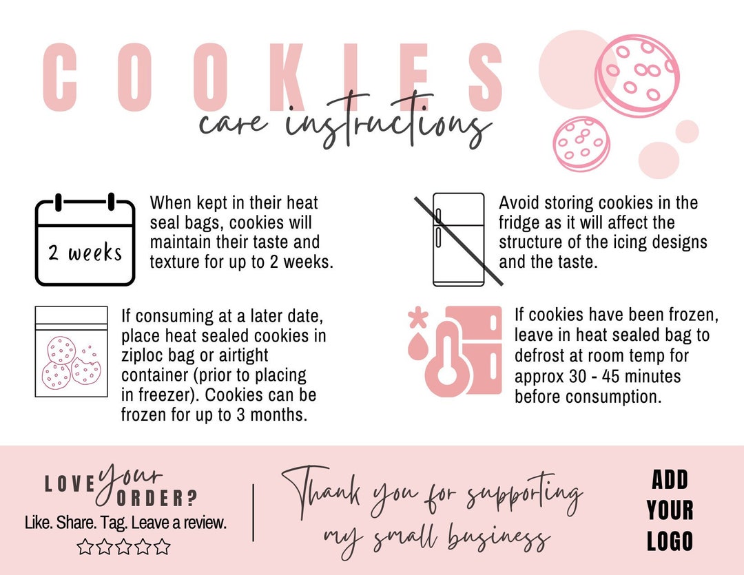 Digital Cookies Care Instructions Canva Template - Etsy