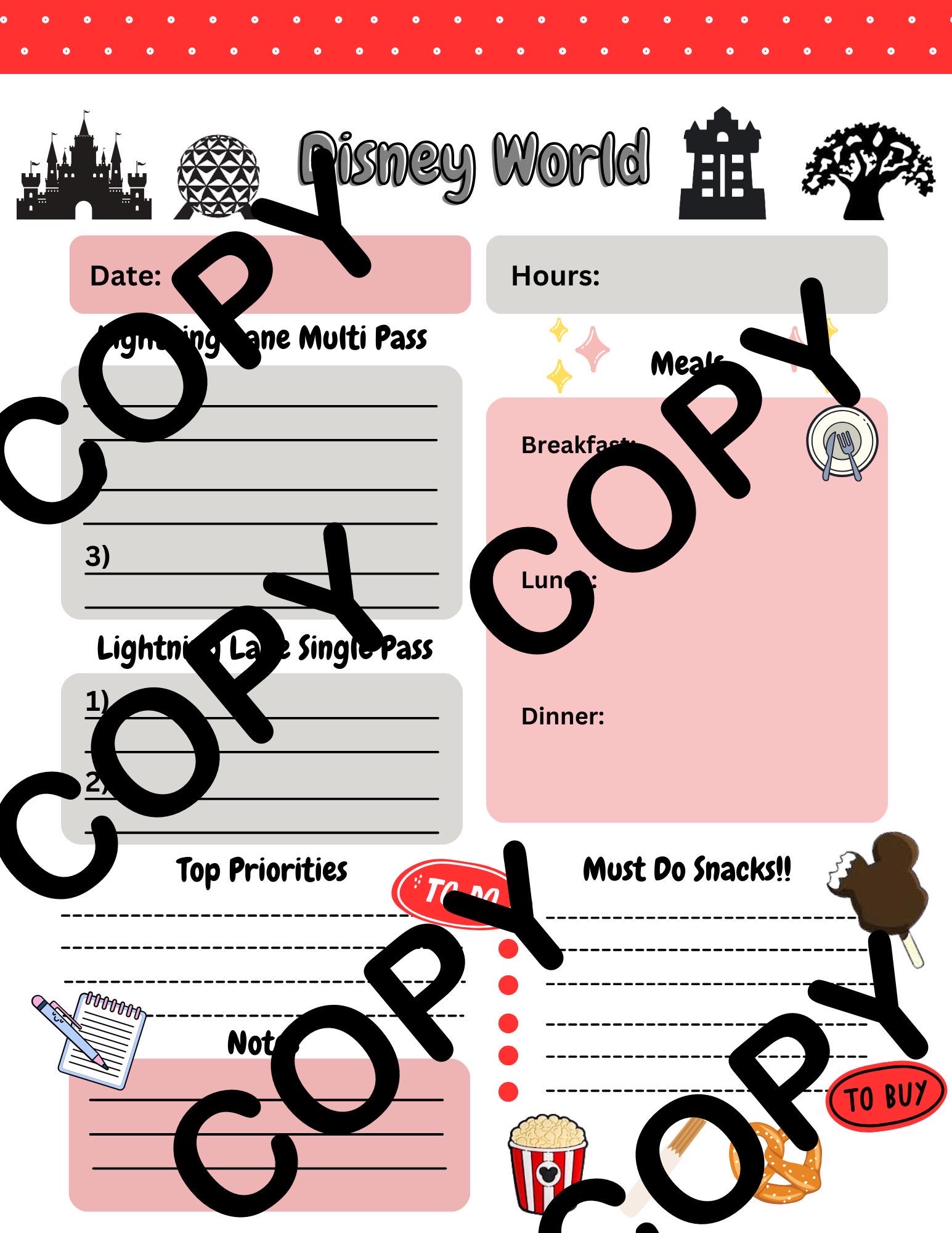 Printable Disney World Daily Park Planner - PDF and Editable Template ...