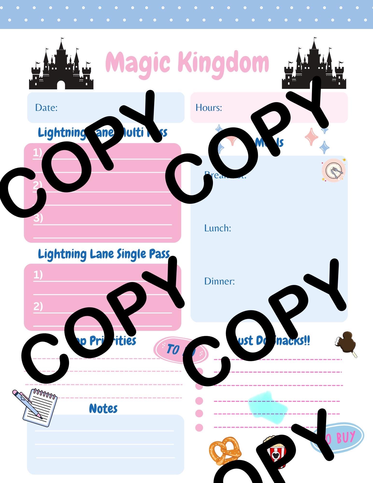 Printable Disney World Daily Park Planner - PDF and Editable Template ...