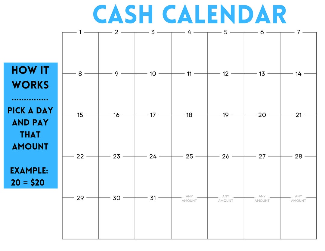 Basic Cash Calendar Fundraiser - Instant Download - Etsy
