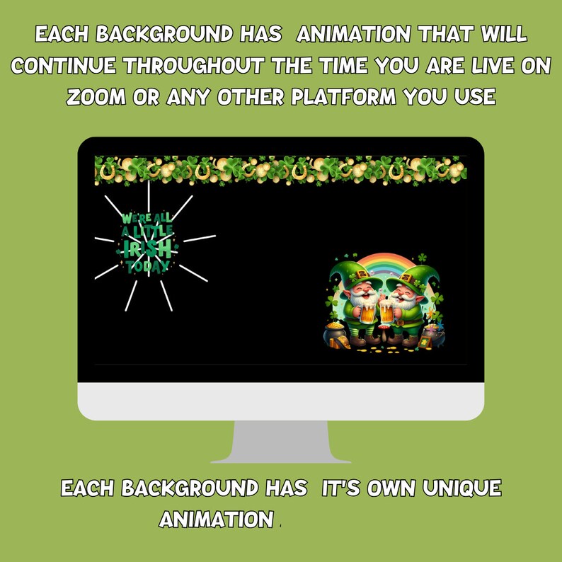 Zoom Animated Virtual Background Bundle St Patricks Day Green Gnomes Saint Pattys for Online ...