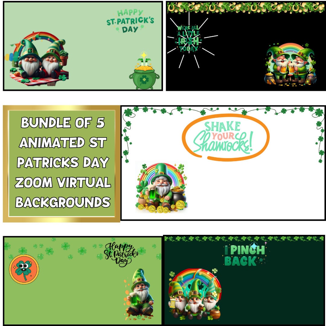 Zoom Animated Virtual Background Bundle St Patricks Day Green Gnomes ...