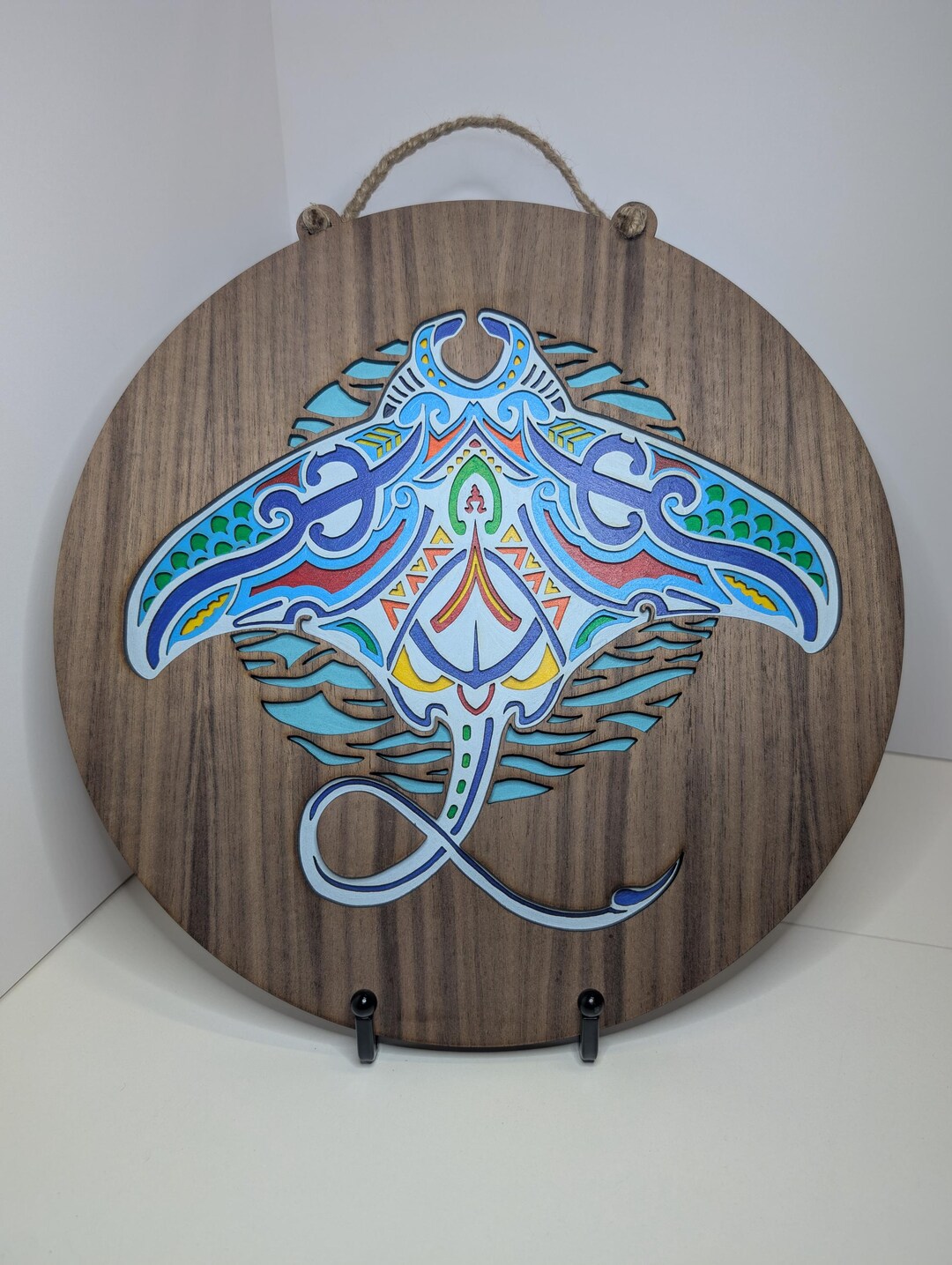 Multilayer Wooden Manta Ray Mandala With Walnut - Home Decor - Wall ...