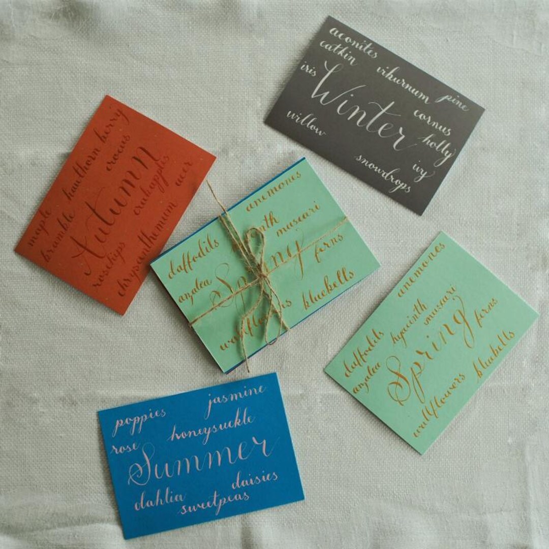 Calligraphy Postcards Inspired by Gardens and Seasons, Individually ...