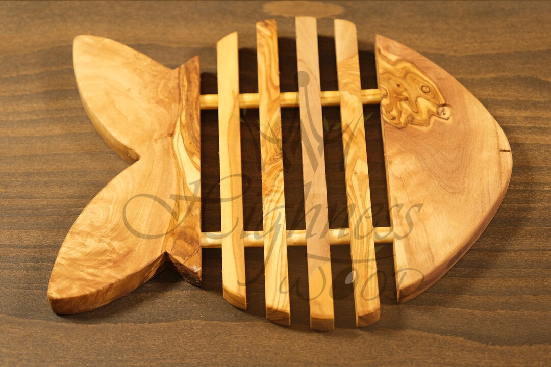 Olive Wood Trivet, Fish Shaped Trivet, Hot Pot, Natural Wood, Rustic ...