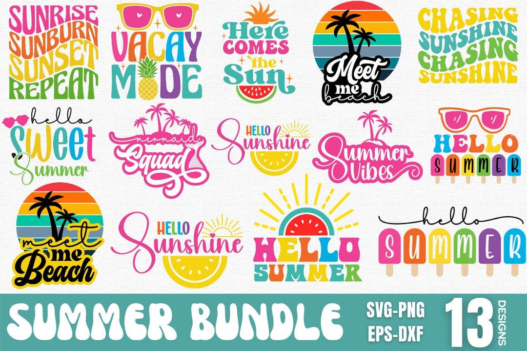 13 Summer SVG Bundle | Retro Summer Bundle | Colorful Summer Bundle ...