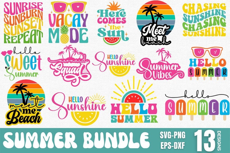 13 Summer SVG Bundle | Retro Summer Bundle | Colorful Summer Bundle ...