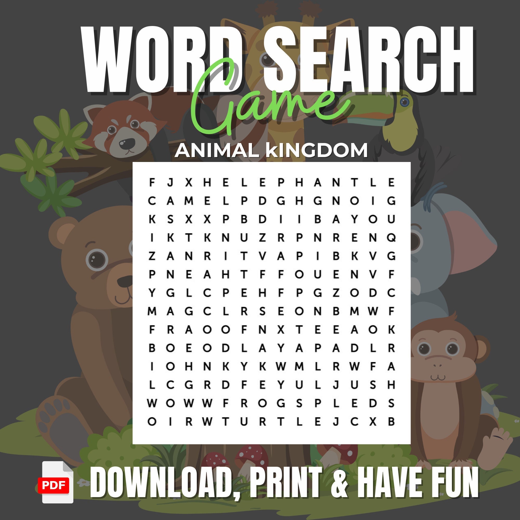 Animal Kingdom Word Search Game Word Search Game PDF PDF Games to Print ...