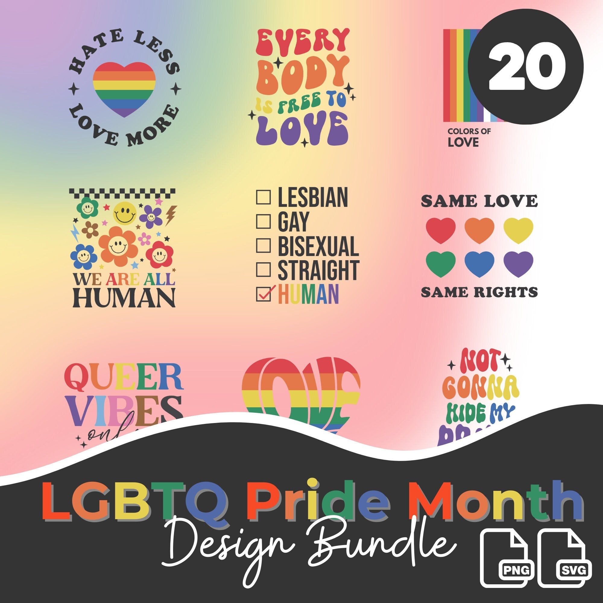 20 LGBTQ Pride Month SVG Design Bundle | SVG | Png | Eps | Dxf | Pdf ...