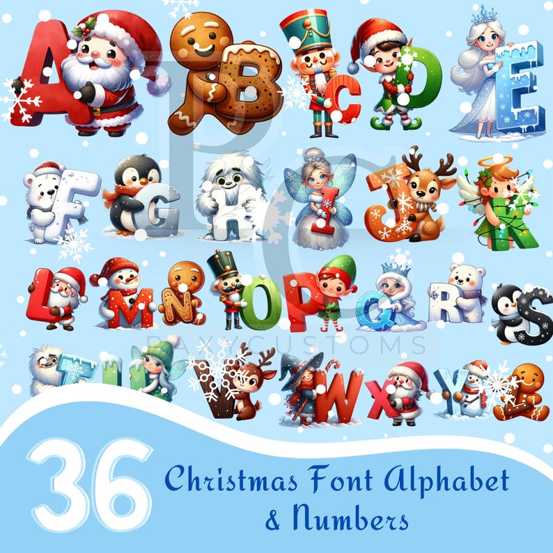 Christmas Font Alphabet Sublimation | 36 Pngs | Christmas Alphabet ...