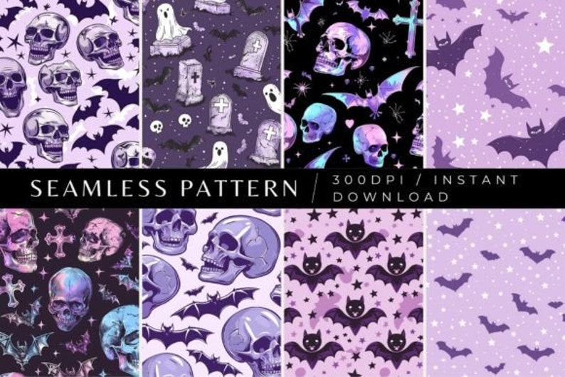 Pastel Goth Lilac Seamless Patterns | Pastel Goth Patterns | Seamless ...