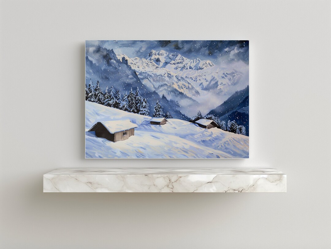 Enchanting Alpine Serenity - Winter Snow Mountain Landscape Painting ...