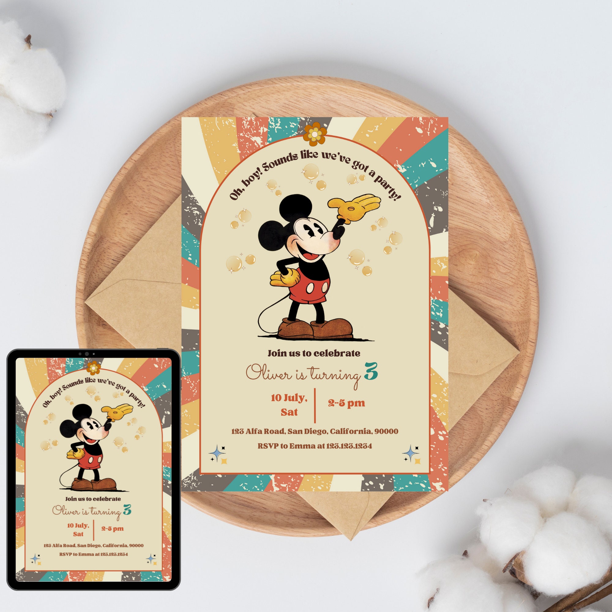 Vintage Mickey Mouse Birthday Invitation, Retro Birthday Invite, Disney ...
