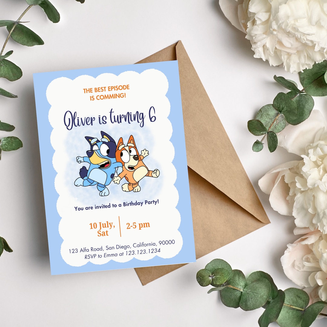 Invitación de cumpleaños de Bluey, Invitación de cumpleaños ...