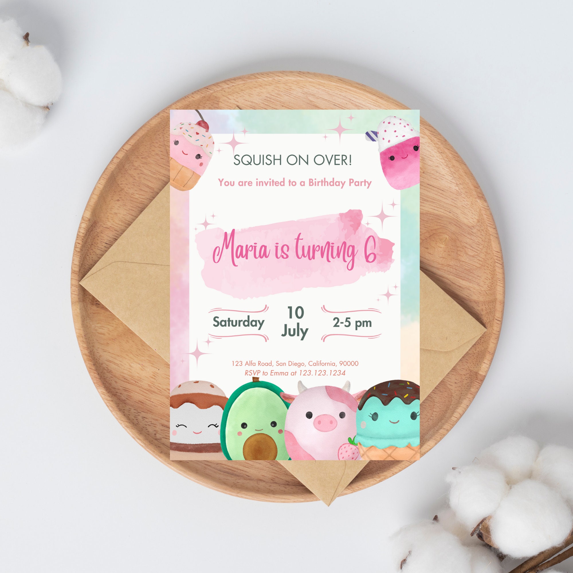 Cute Squishmallow Themed Birthday Invitation, Personalized Birthday ...