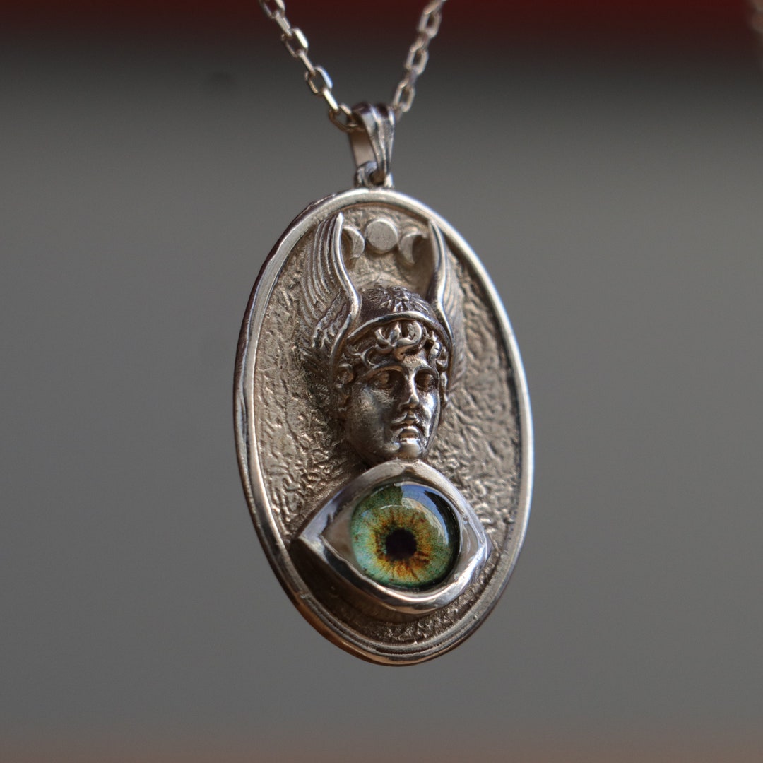 Green Eye of Hermes, Hermes God Pendant, Hermes Locket, 925K Sterling ...