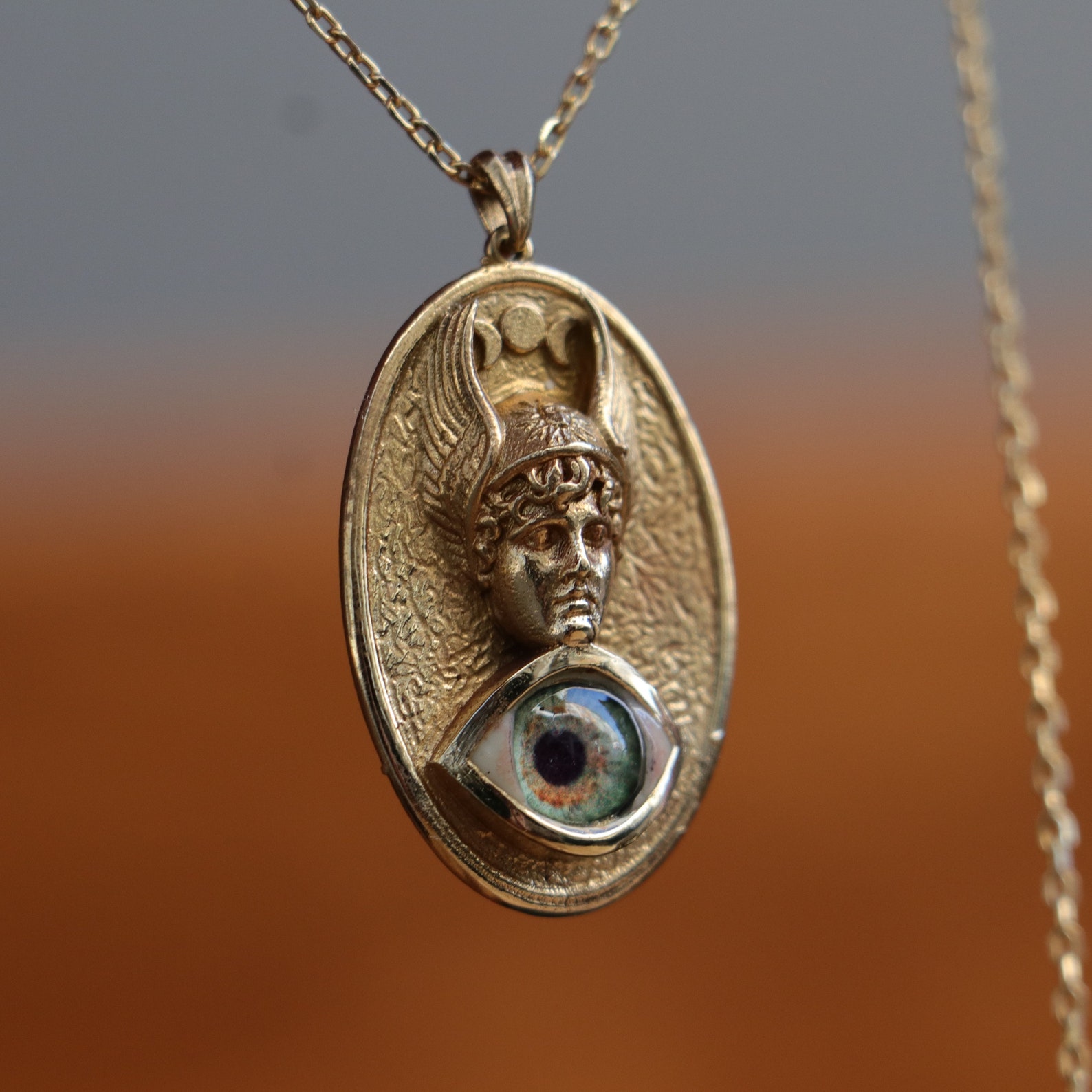 Green Eye of Hermes, Hermes God Pendant, Hermes Locket, 925K Sterling ...
