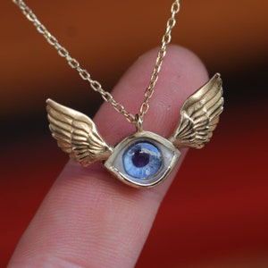 Angel's Wings Necklace, Winged Blue Eye Necklace, Tiny Eye Necklace ...