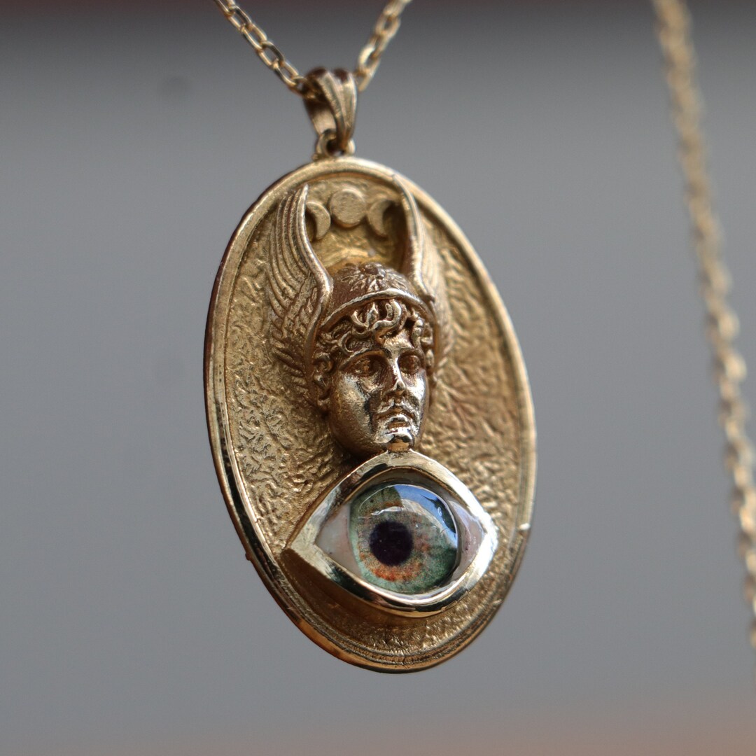 Hermes Medallion, 925k Silver Ancient Greek God Pendant, Mythological ...