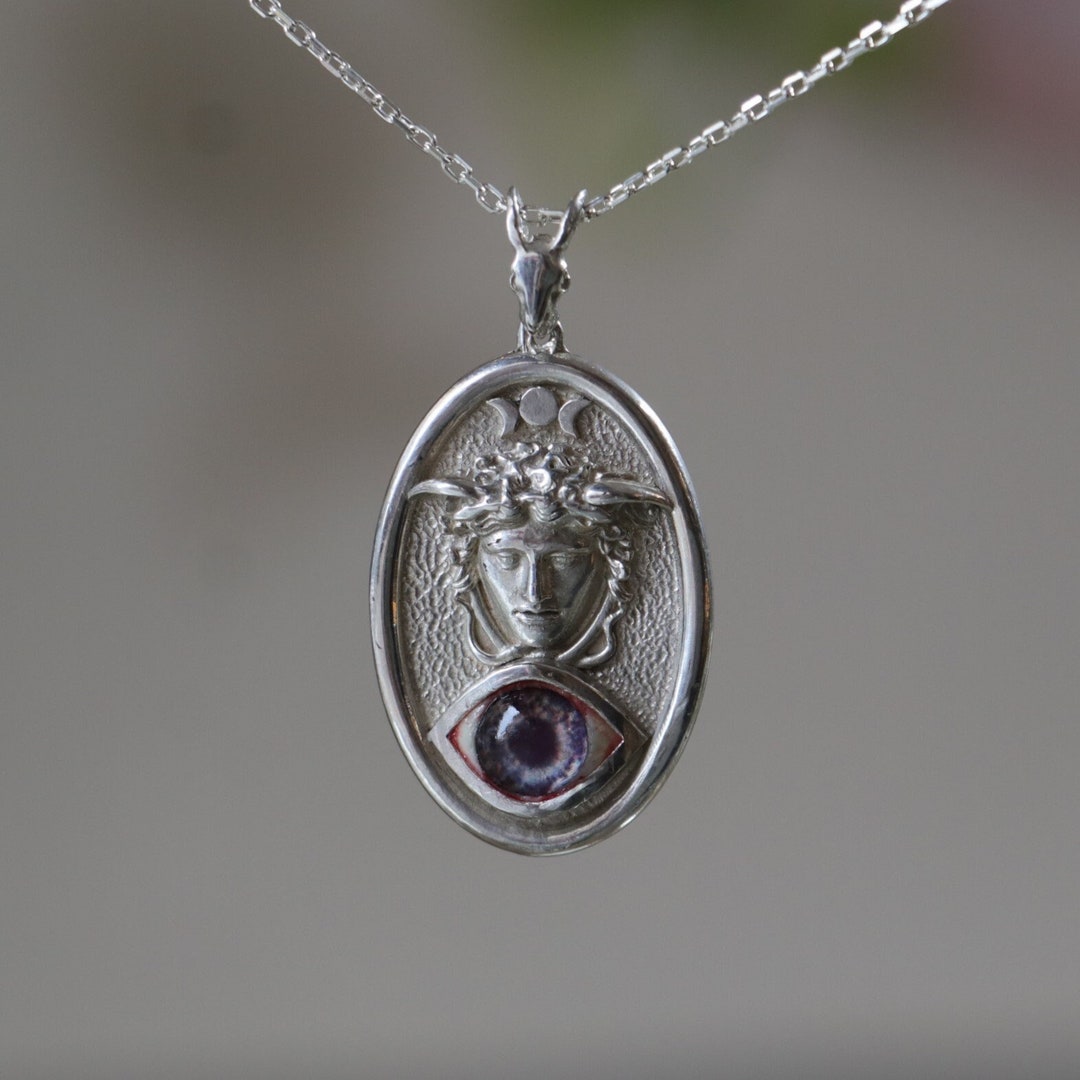 925K Sterling Silver Medusa Glass Eye Locket Necklace, 925 Silver ...