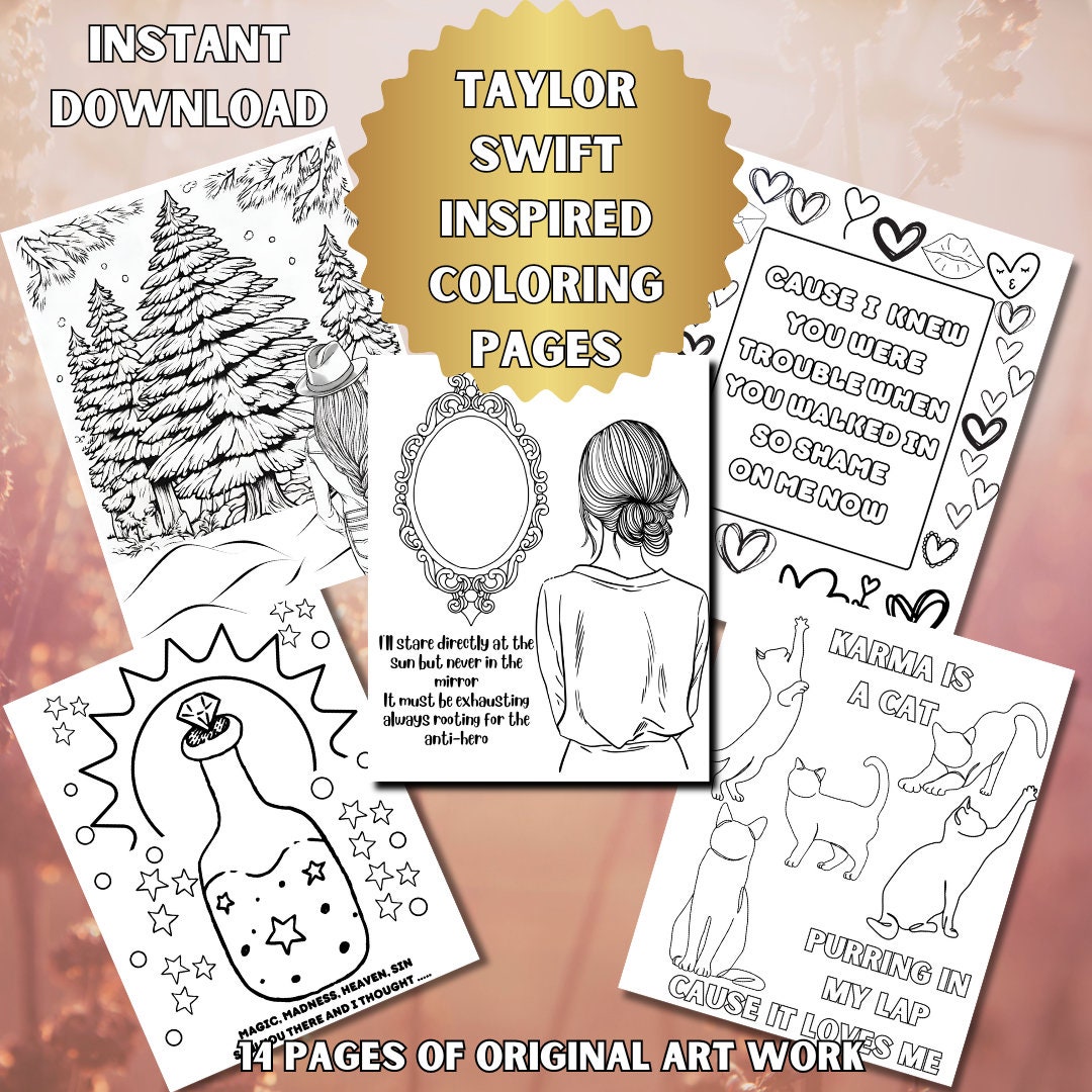 Printable Taylor Swift Inspired Coloring Pages Instant Download - Etsy