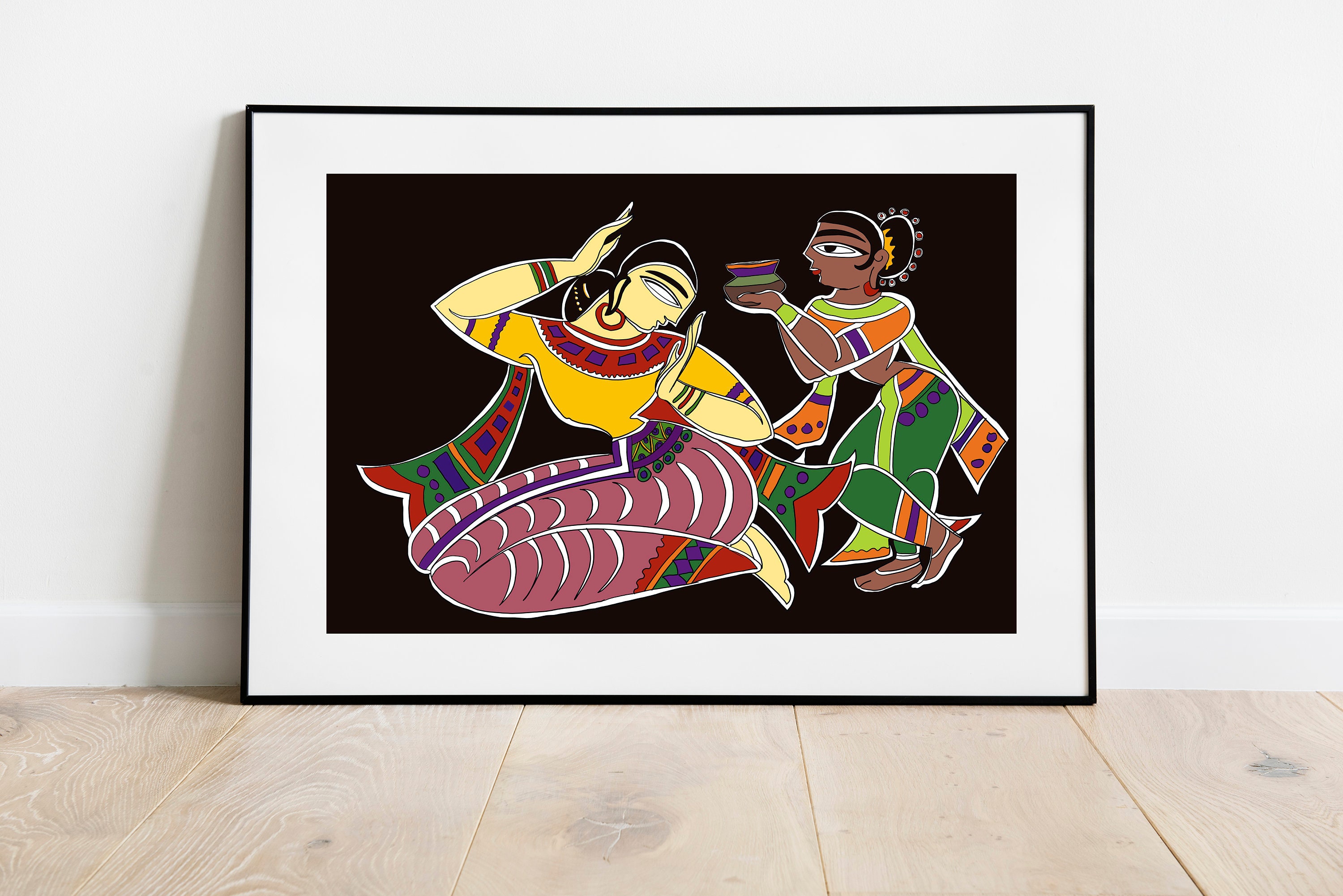 Jamini Roy Style Painting, Gopini, Indian Vintage Art, Living Room ...
