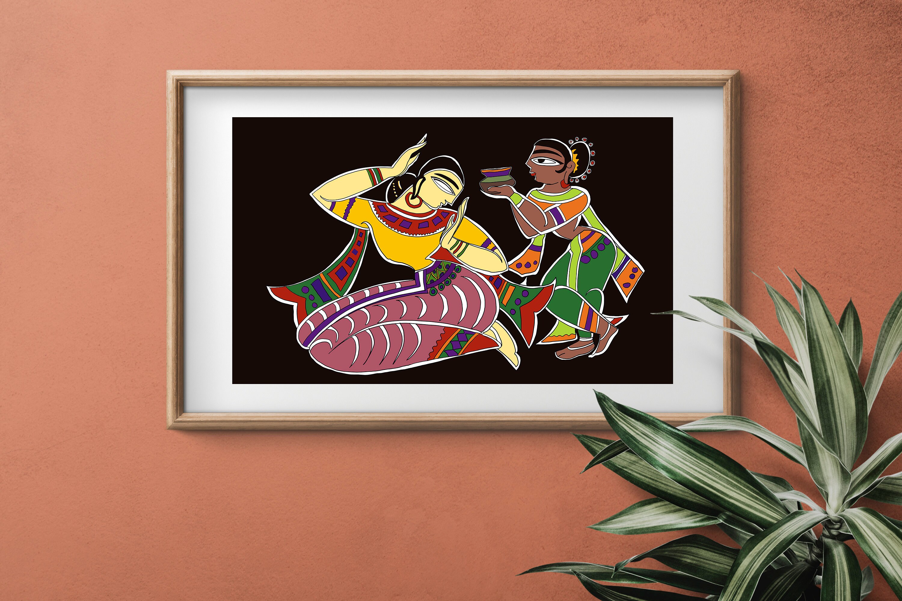 Jamini Roy Style Painting, Gopini, Indian Vintage Art, Living Room ...