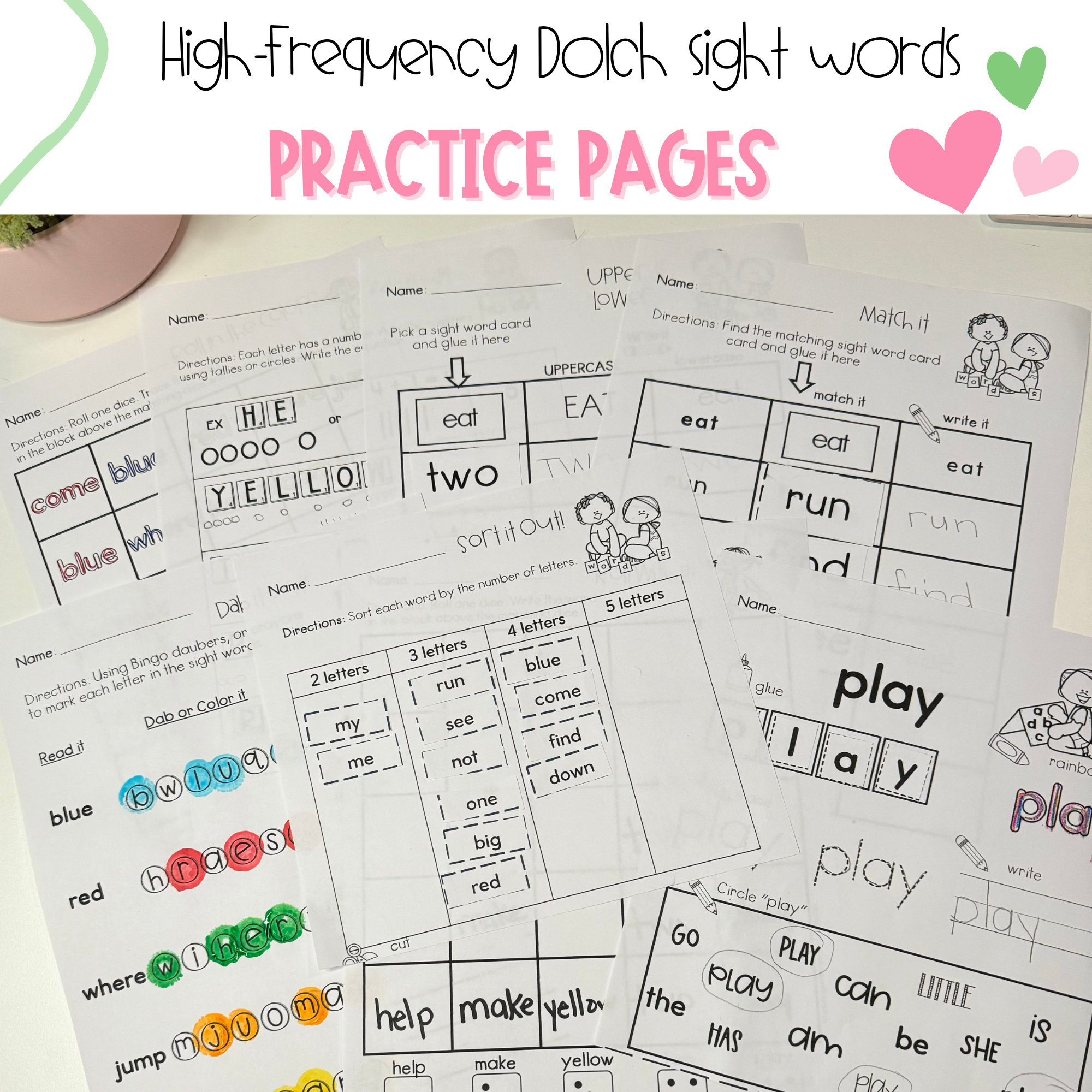 High-frequency Sight Word List and Practice Worksheets- Dolch Pre ...