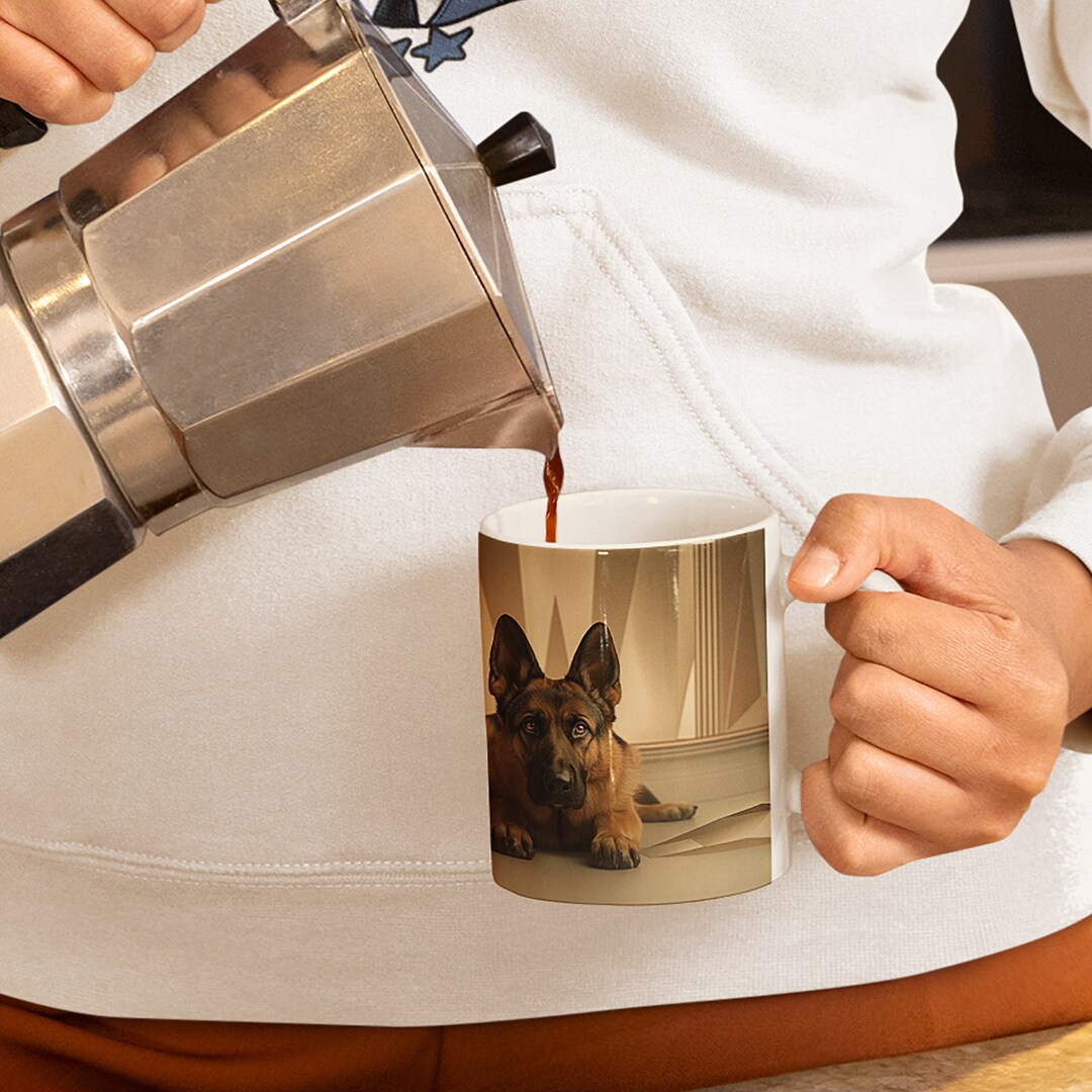 Ceramic Mug With a Dog Calmly Lying on the Floor, German Shepherd ...
