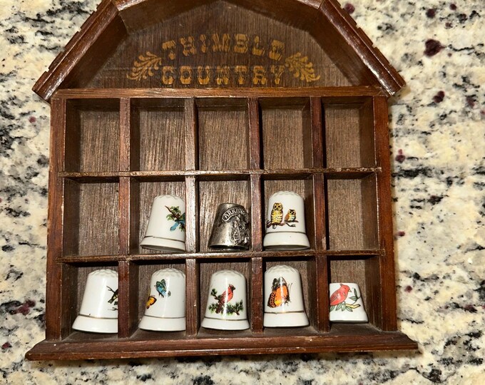 Thimble Display Case Wooden Enesco Includes Porcelain Thimbles and an ...
