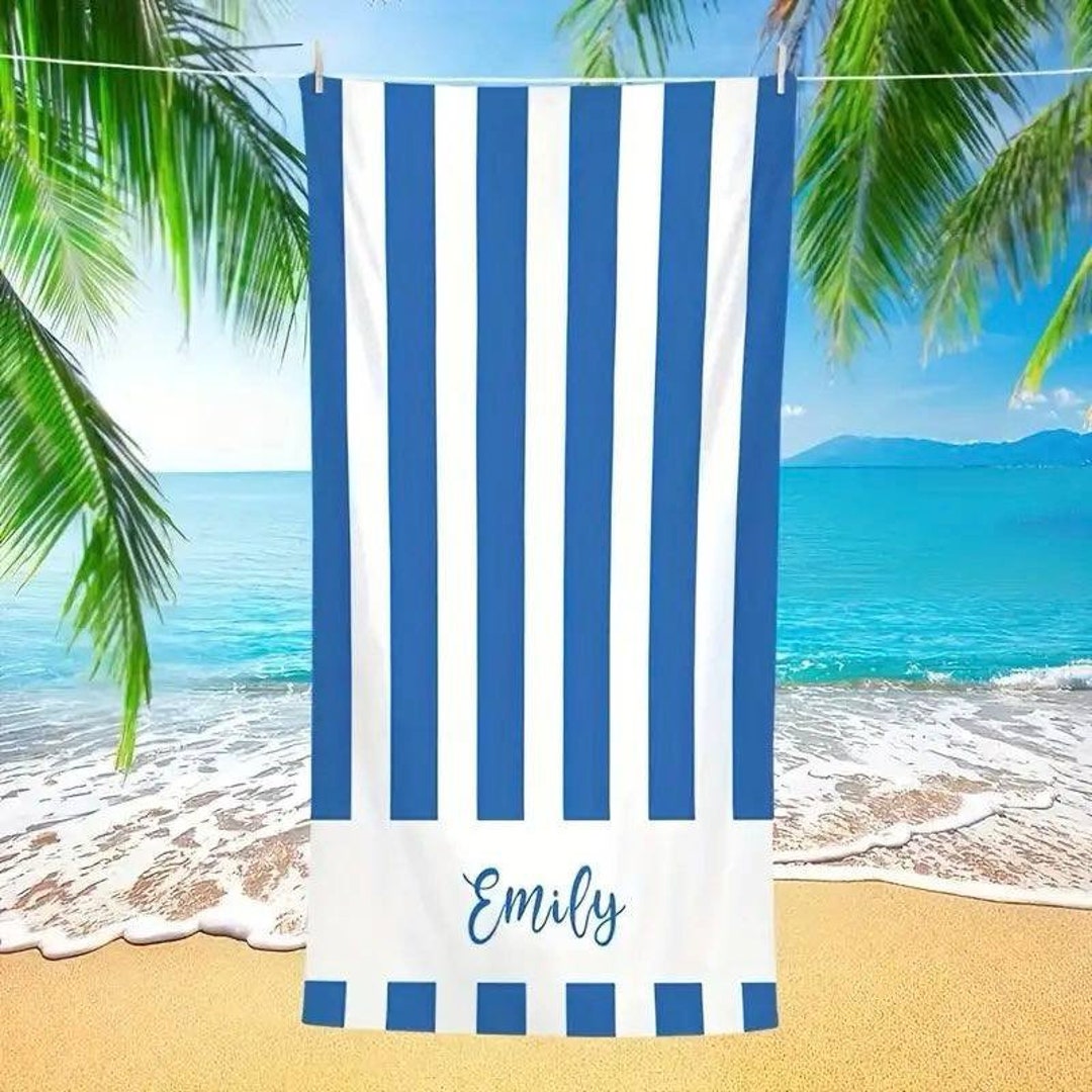 Classic Stripe Personalized Beach Towel Personalized Name Bath Towel ...
