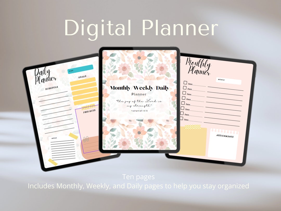 Chic Floral Digital Planner - Elegant Botanical E-planner for Daily ...