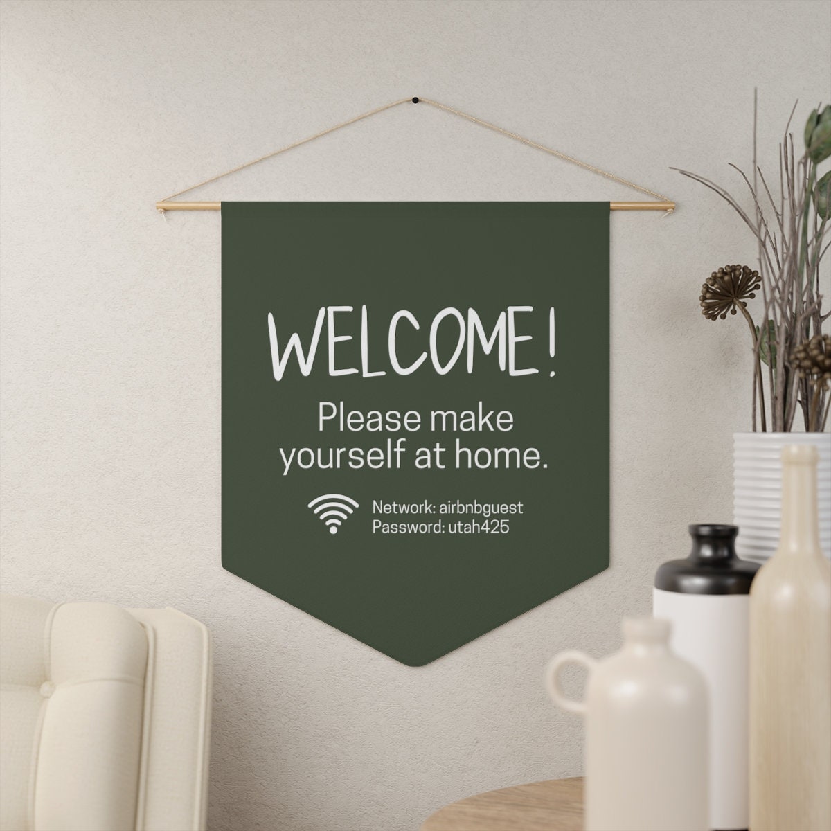 Airbnb Welcome Sign, Custom Airbnb Wifi Sign, Welcome Pennant, Aibnb ...