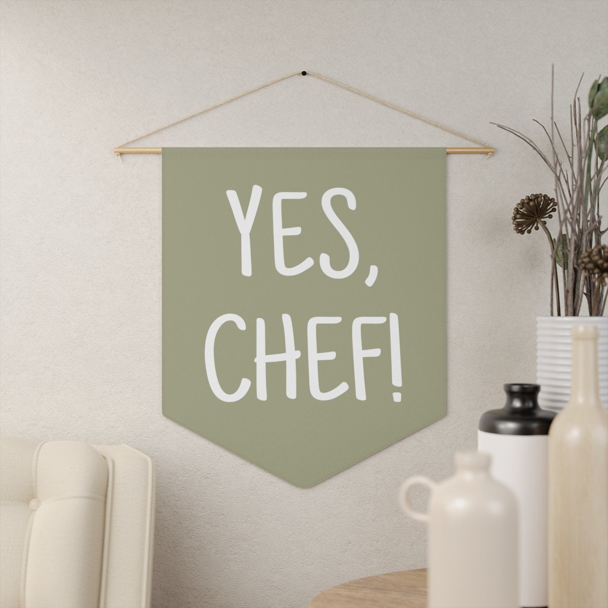 Yes Chef Pennant, Yes Chef Sign, Kitchen Decor, Yes Chef Canvas Flag ...