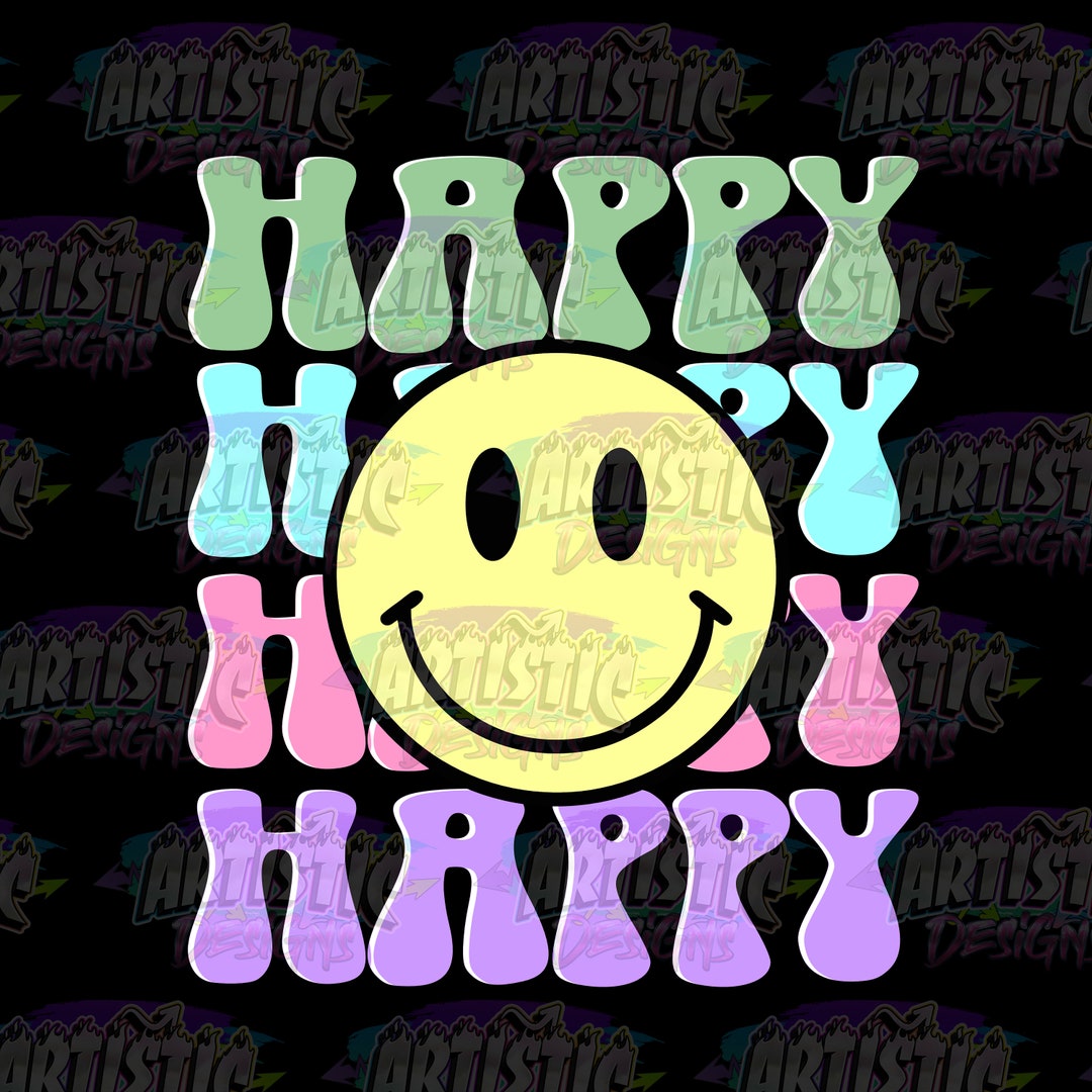 Colorful Retro Groovy Hippie Font Stacked Happy Smiley Face Design Png ...