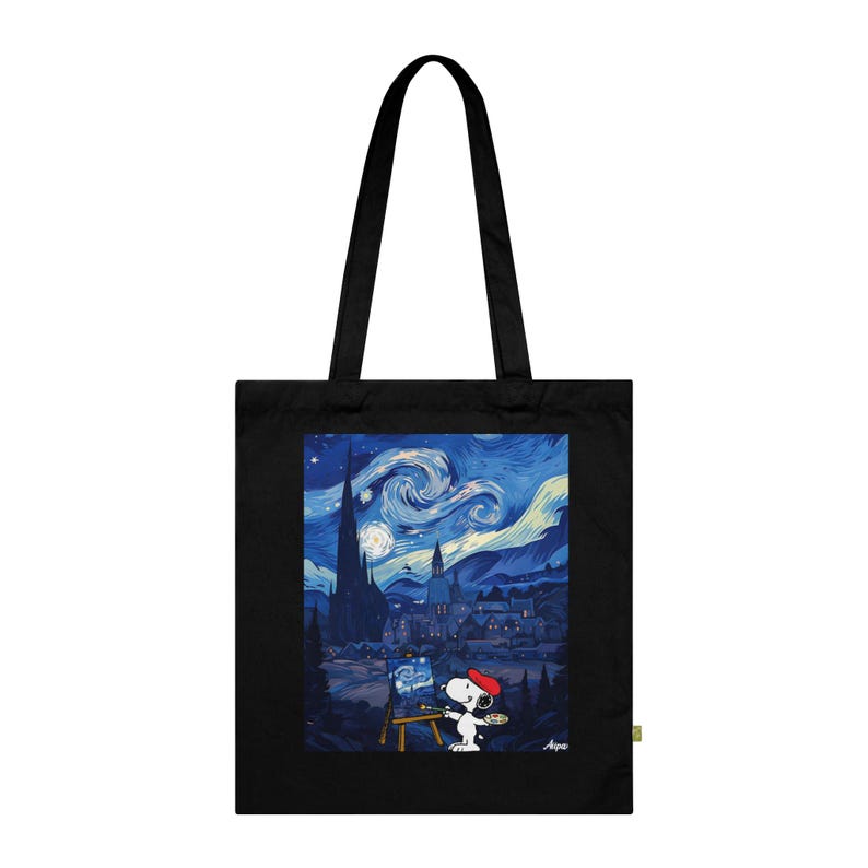Snoopy Tote Bag, Organic Cotton Van Gogh Starry Night, Peanuts Gift ...