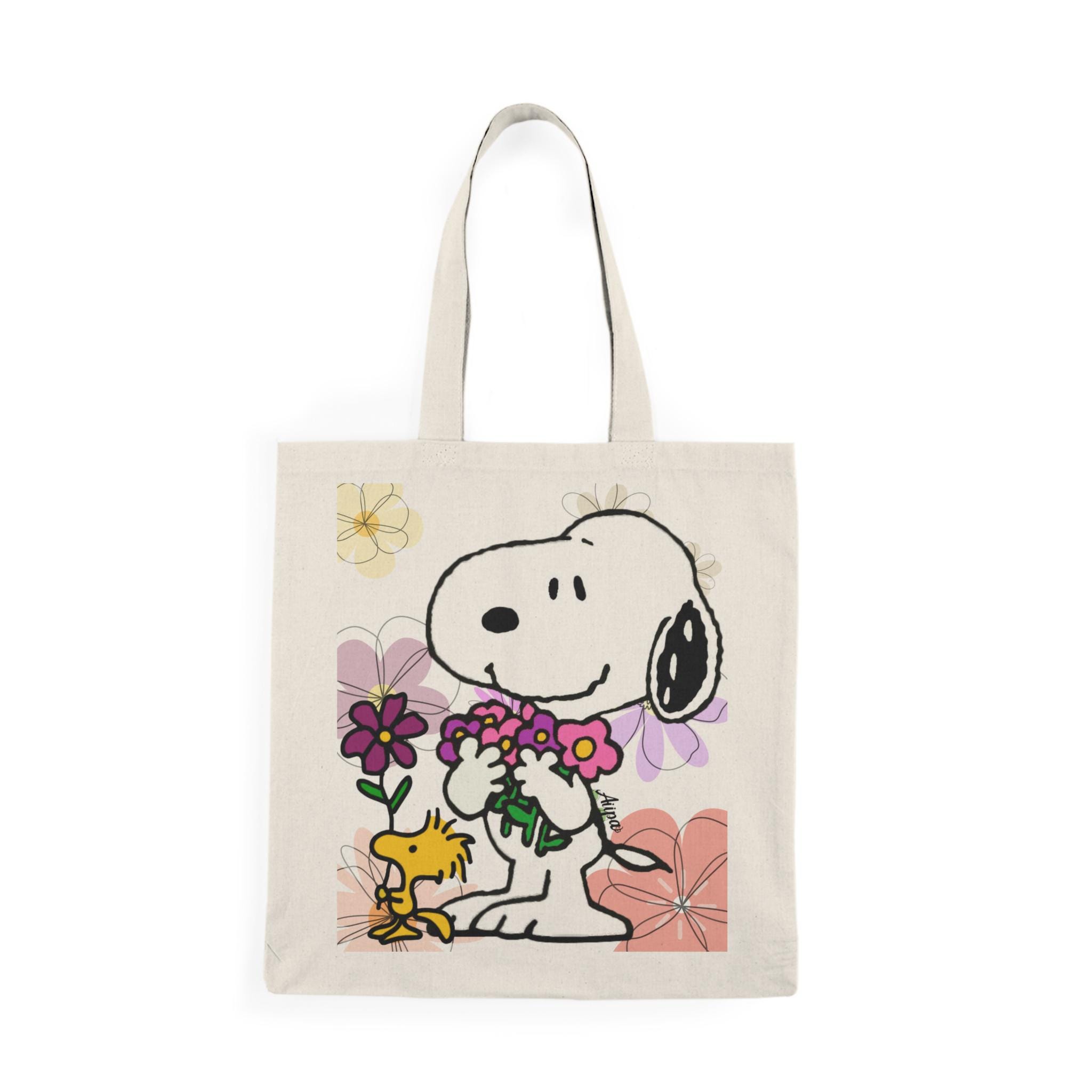 Peanuts Snoopy Woodstock Natural Tote Bag, Eco-friendly Cotton Canvas ...