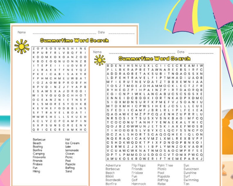 Summer Word Search Printable Summer Games Summer Activities for Adults ...